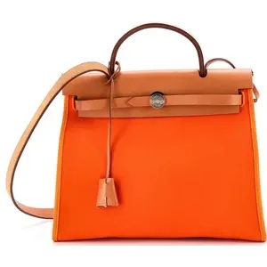 HERMES Herbag Zip Leather And Toile 31 - Feu