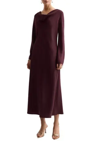 Mango Cowl Neck Long Sleeve Dress - Maroon