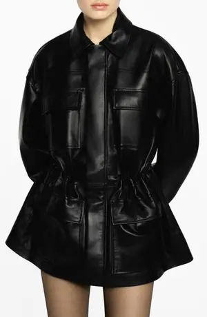 Mango Leather Coat - Black