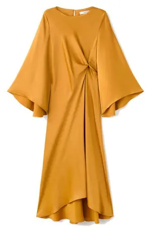 Mango Flutter Sleeve Satin Dress - Ochre