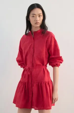 Mango Embroidered Long-sleeve Shirtdress