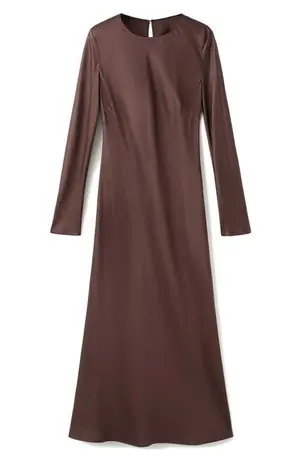 Mango Long Sleeve Satin Midi Dress