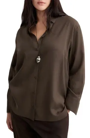 Mango Straight Button-up Shirt - Brown
