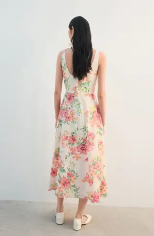 Mango Floral Sleeveless Cotton Midi Dress