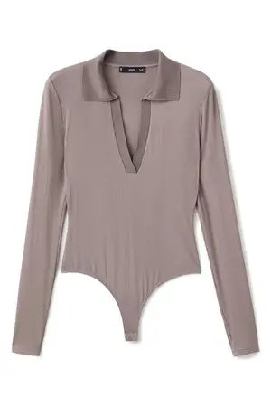 Mango Johnny Collar Long Sleeve Rib Bodysuit