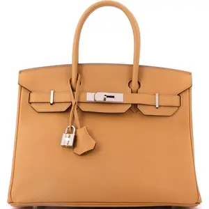 HERMES Birkin Handbag Brown Epsom With Palladium Hardware 30