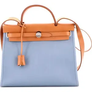 HERMES Herbag Zip Leather And Toile 31 - Bleu Lin