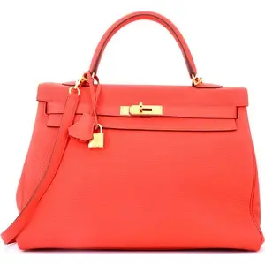 HERMES Kelly Handbag Orange Togo With Gold Hardware 35 - Capucine