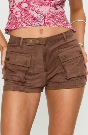 Princess Polly Hendrick Faux Suede Shorts - Brown