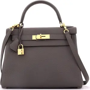 Hermès Kelly Handbag 28 Grey Togo With Gold Hardware - Etain