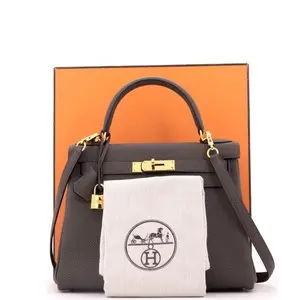 Hermès Kelly Handbag 28 Grey Togo With Gold Hardware - Etain