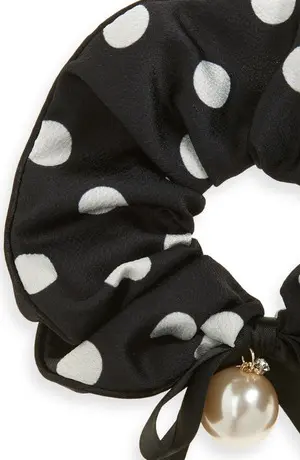 Tasha Polka Dot Hammered Satin Scrunchie - Black