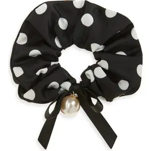 Tasha Polka Dot Hammered Satin Scrunchie - Black