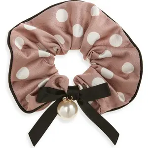 Tasha Polka Dot Hammered Satin Scrunchie - Blush