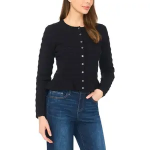 CECE DUPRAZ Ruffle Pointelle Cardigan - Rich Black
