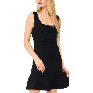 CECE DUPRAZ Square Neck Pointelle Minidress - Rich Black