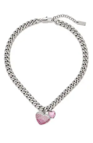 Marc Jacobs Heart Balloon Pavé Necklace - Silver/rose