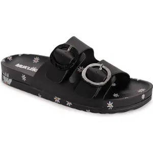 MUK LUKS Grand Cayman Slide Sandals With Adjustable Straps And Cushioned Footbed - Black/daisy