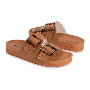 MUK LUKS Grand Cayman Slide Sandals With Adjustable Straps And Cushioned Footbed - Tan