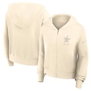 Nike Dallas Cowboys Glory Cropped Full-zip Hoodie - Cream