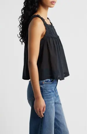 DÔEN Fidella Lace Trim Top - Black