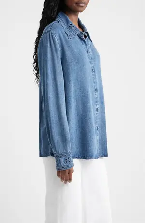 Rails Bethany Embroidered Collar Button-up Denim Top