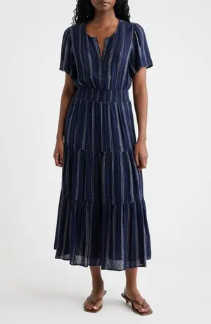 Rails Cannes Stripe Tiered Linen Blend Dress - Marina Stripe