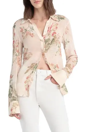 FAVORITE DAUGHTER The Bailey Georgette Button-up Shirt - Light Peach Rose G
