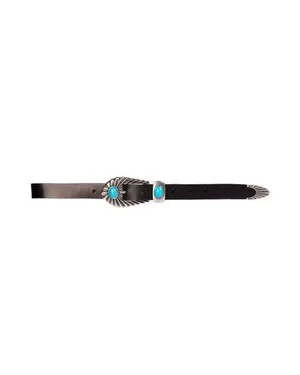 BLACK SUEDE STUDIO Western Buckle Leather Belt - Black Leather