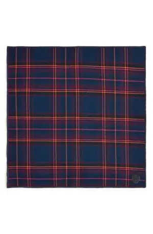 CLIFTON WILSON Fuchsia Plaid Wool Pocket Square - Navy