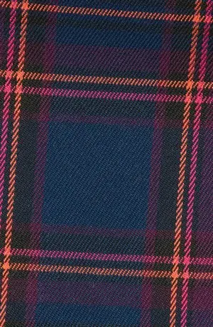 CLIFTON WILSON Fuchsia Plaid Wool Pocket Square - Navy