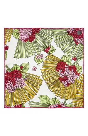 CLIFTON WILSON Maroon Floral Silk Pocket Square - Lime
