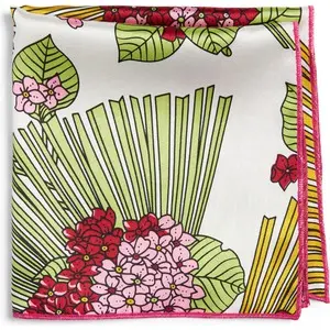 CLIFTON WILSON Maroon Floral Silk Pocket Square - Lime