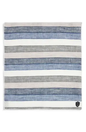 CLIFTON WILSON Stripe Linen Pocket Square - Blue