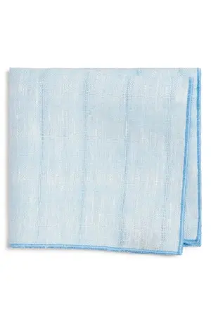 CLIFTON WILSON Stripe Linen Pocket Square Light Blue