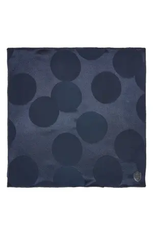 CLIFTON WILSON Circles Silk Pocket Square - Navy