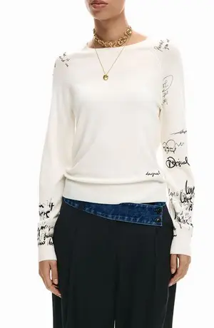 Desigual Fine Gauge Graphic Sweater - Ivory