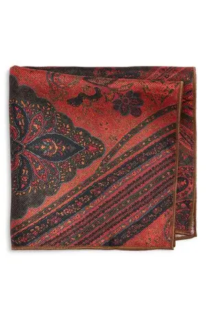 CLIFTON WILSON Paisley Silk Pocket Square - Rust
