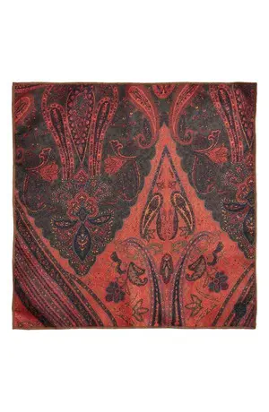 CLIFTON WILSON Paisley Silk Pocket Square - Rust