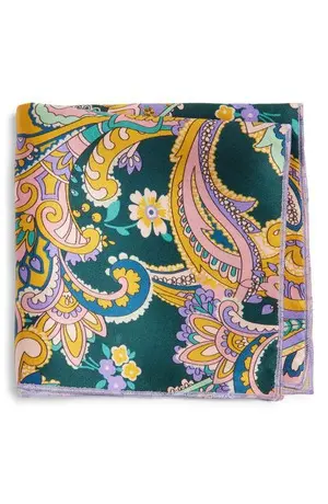CLIFTON WILSON Lavender Paisley Silk Pocket Square - Gold