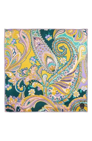 CLIFTON WILSON Lavender Paisley Silk Pocket Square - Gold
