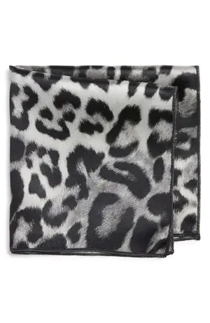 CLIFTON WILSON Leopard Print Silk Pocket Square - Black