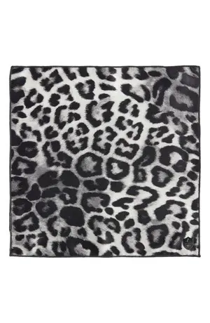 CLIFTON WILSON Leopard Print Silk Pocket Square - Black