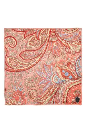 CLIFTON WILSON Paisley Silk Pocket Square - Peach