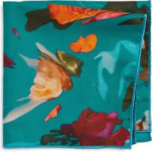 CLIFTON WILSON Floral Cotton Pocket Square - Teal