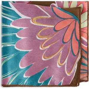 CLIFTON WILSON Floral Silk Pocket Square - Brown
