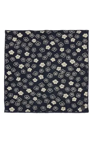 CLIFTON WILSON Floral Linen Pocket Square - Navy