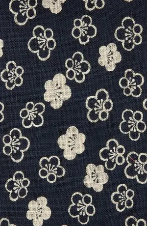 CLIFTON WILSON Floral Linen Pocket Square - Navy