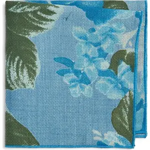 CLIFTON WILSON Floral Linen Pocket Square - Blue