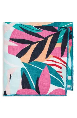 CLIFTON WILSON Floral Linen Pocket Square - Teal